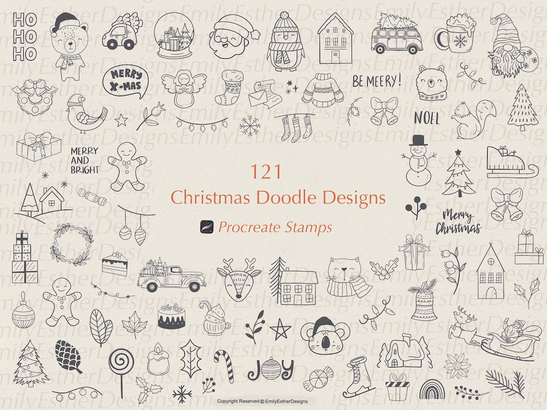 Christmas Doodle Stamps for Procreate: 121 Festive Brushes (digital ...