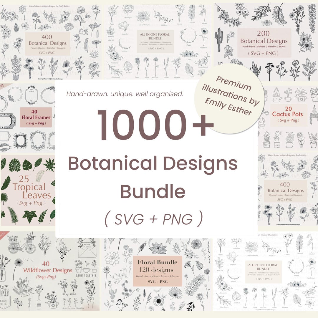 Botanical SVG Bundle, Floral & Flower Clipart, Leaves and Branches Svgs ...
