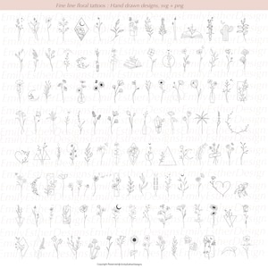 120 Fine Line Floral SVG Bundle, Flower, Line Art, Tattoo, Botanical ...