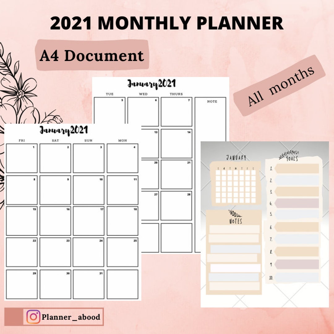 2021 Monatsplaner Printable | 2021 Kalender, datiert Monat auf 2 Seiten ... 2021 Monatsplaner Printable | 2021 Kalender, datiert Monat auf 2 Seiten ...