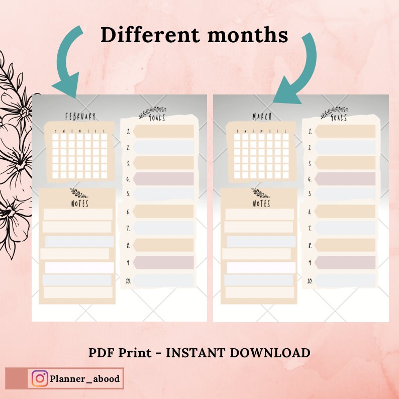 2021 Monatsplaner Printable | 2021 Kalender, datiert Monat auf 2 Seiten ...