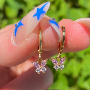 Pink and White Mini Butterfly Earrings Dainty Cute Minimalist Y2k ...