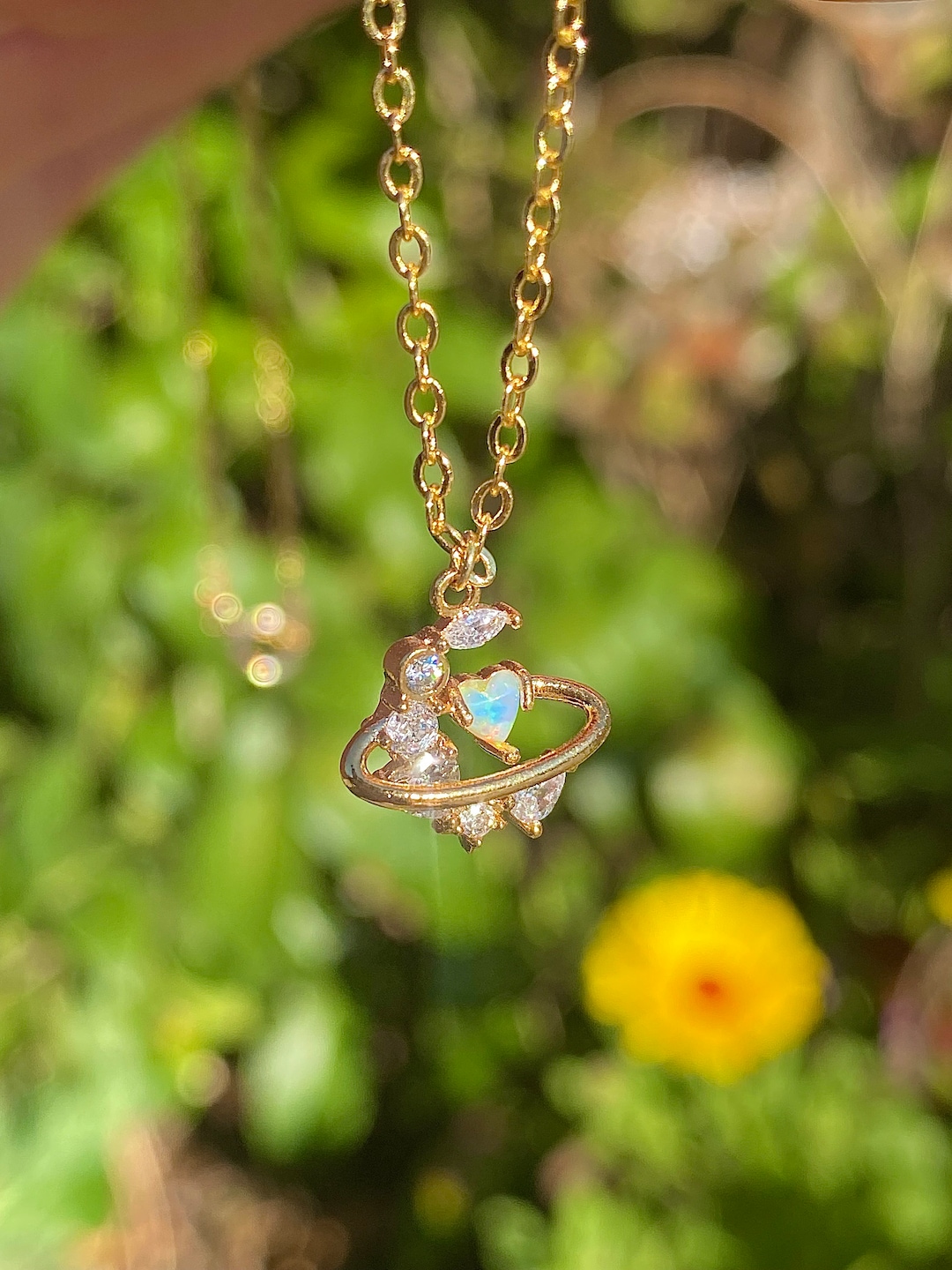 Opal Moon Planet Necklace Cute Trendy Gold Jewelry Minimalist Dainty ...