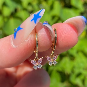 Pink and White Mini Butterfly Earrings Dainty Cute Minimalist Y2k ...