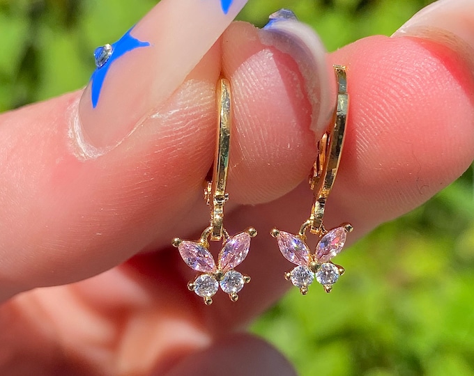 Pink and White Mini Butterfly Earrings Dainty Cute Minimalist Y2k ...