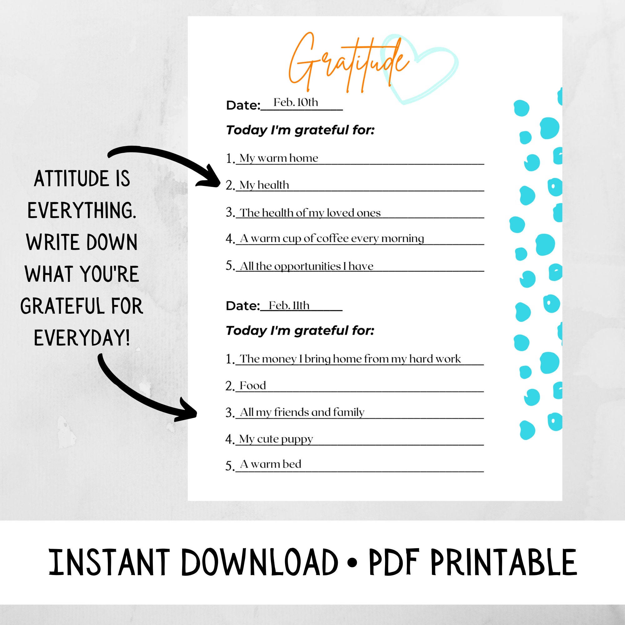 Gratitude Worksheet Simple Theme Instant Download PDF Printable ...