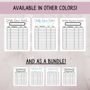 Hobby Expense Tracker Tema elegante / Descarga instantánea | Etsy