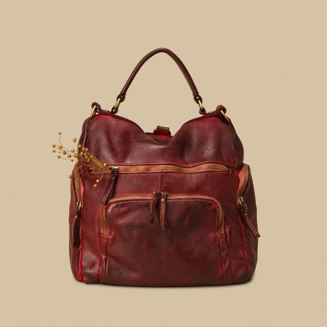 Convertible Soft Leather Backpack Purse, Bordeaux Backpack, Artisan ...