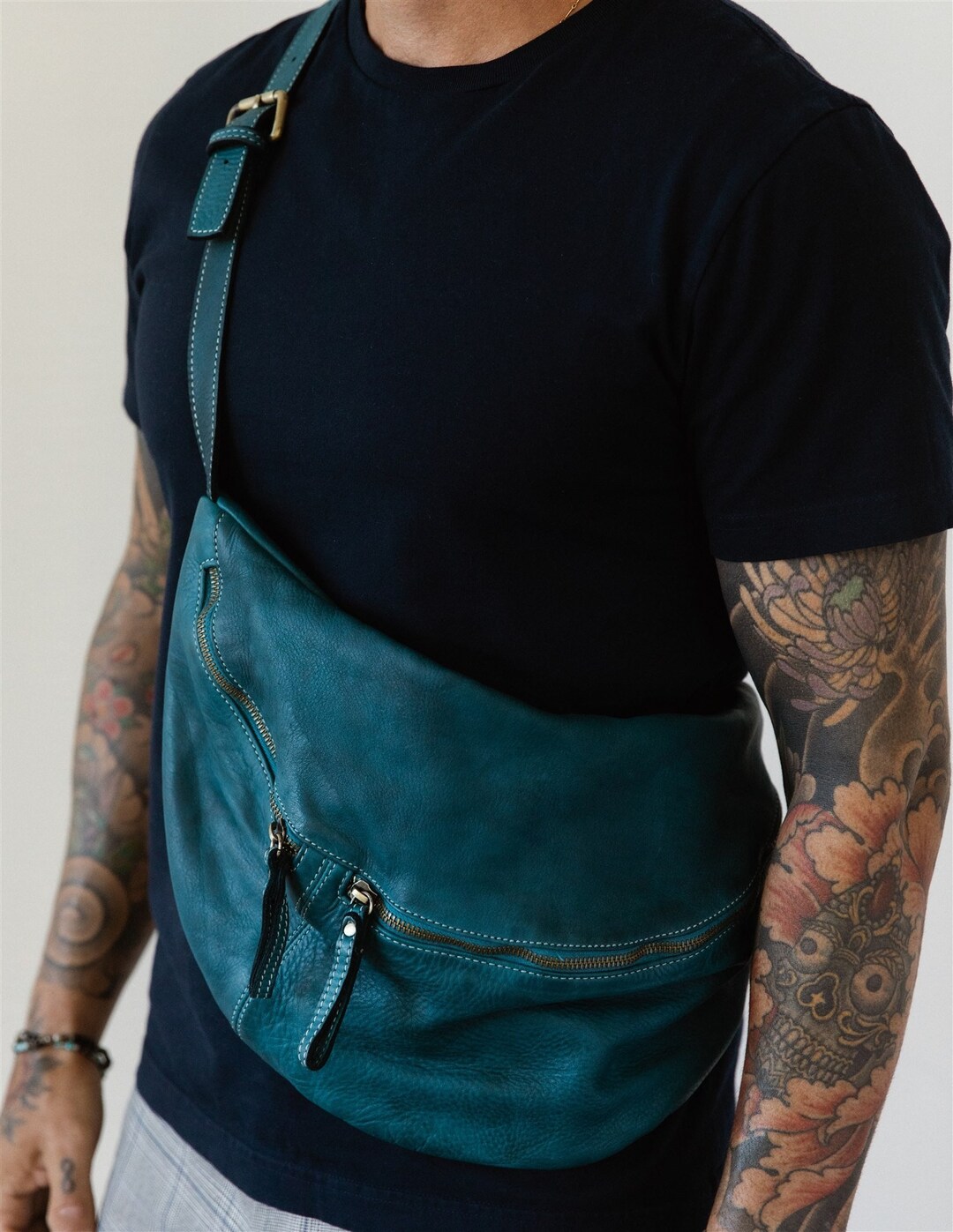 Mens Leather Crossbody Sling Bag, Mens Large Soft Italian Leather Sling ...