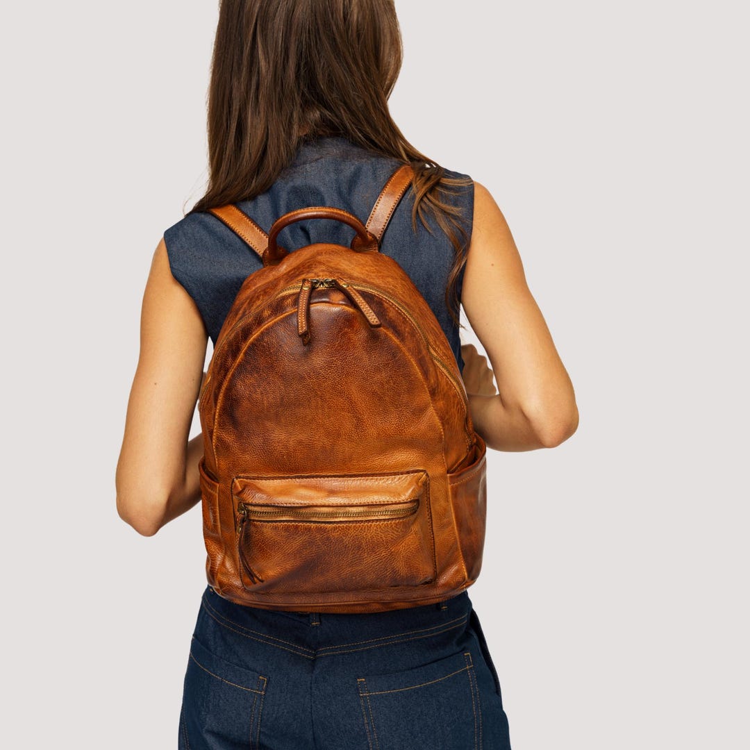 Leather Backpack Purse, Soft Italian Leather Backpack, Cognac Vintage ...
