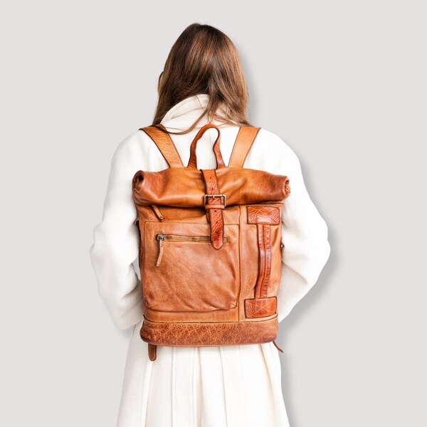 Cognac Leather Backpack - Etsy