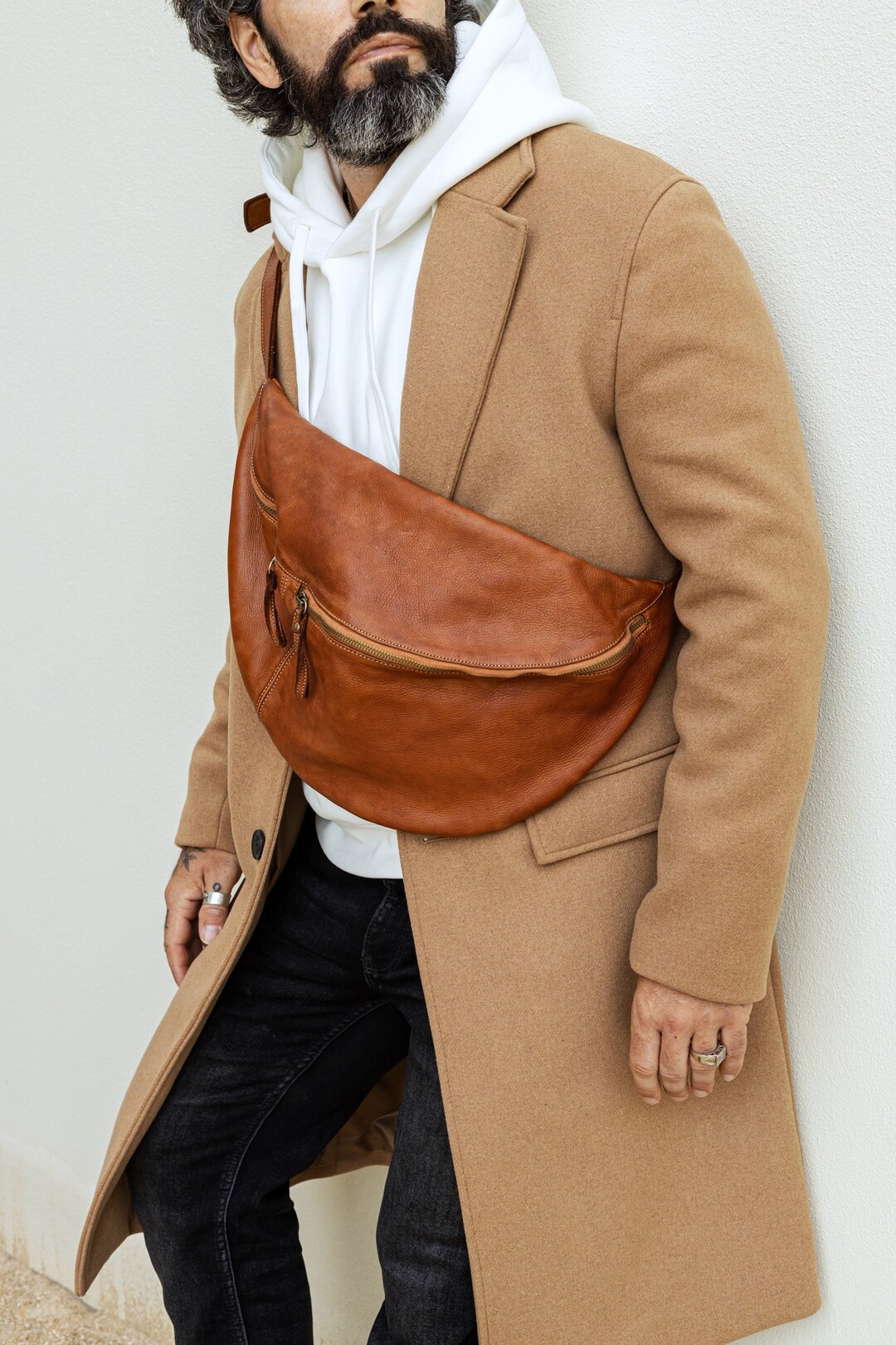 Men's Large Leather Crossbody Sling Bag, Men's Leather Chest Bag, Men's ...