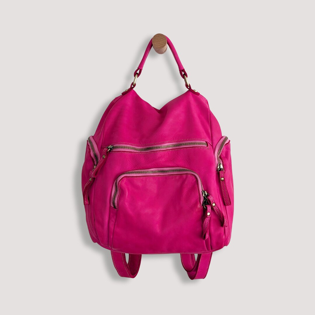 Fuchsia Pink Leather Backpack, Buttery Soft Italian Leather Soft and ...