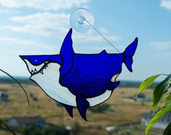 Suncatcher Stained Glass Window Hanging Garden Decor Shark Window ...