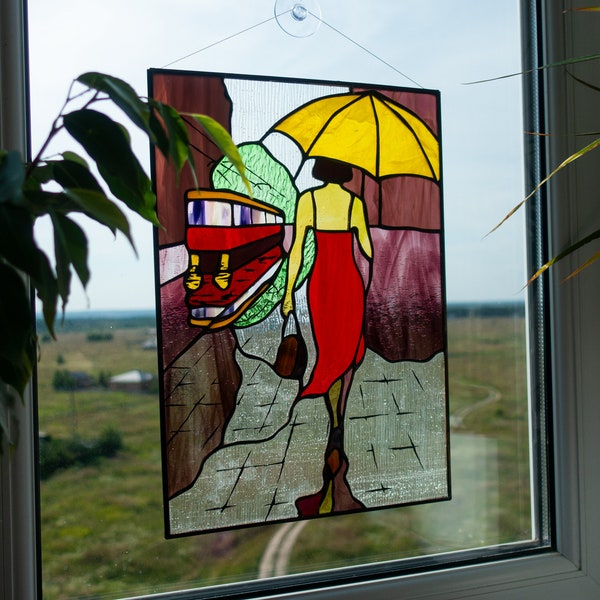 Stained Glass Lady With an Umbrella - Etsy