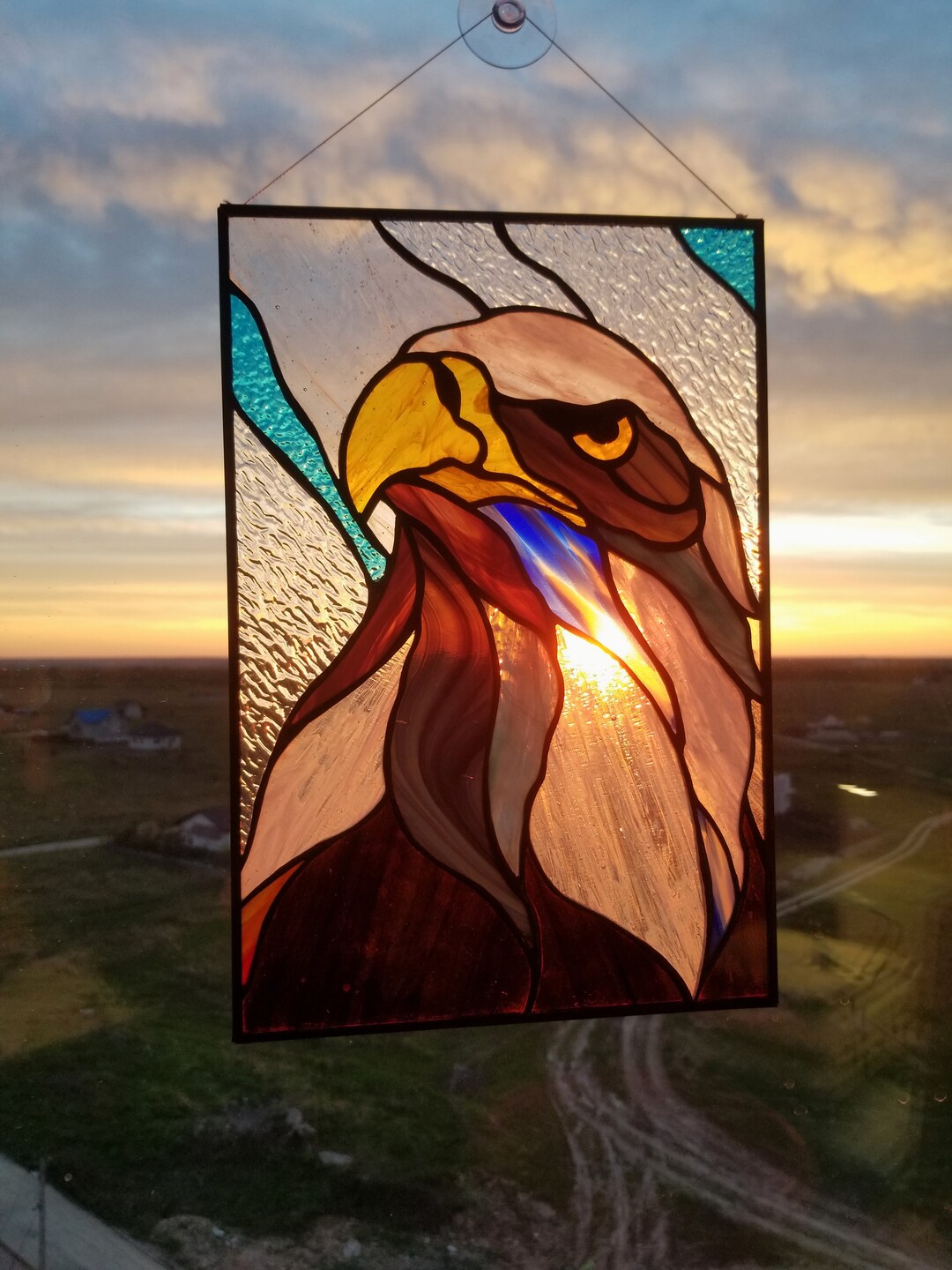 Abstract Bald Eagle Stained Glass Window Panel, Decor From Ukraine - Etsy