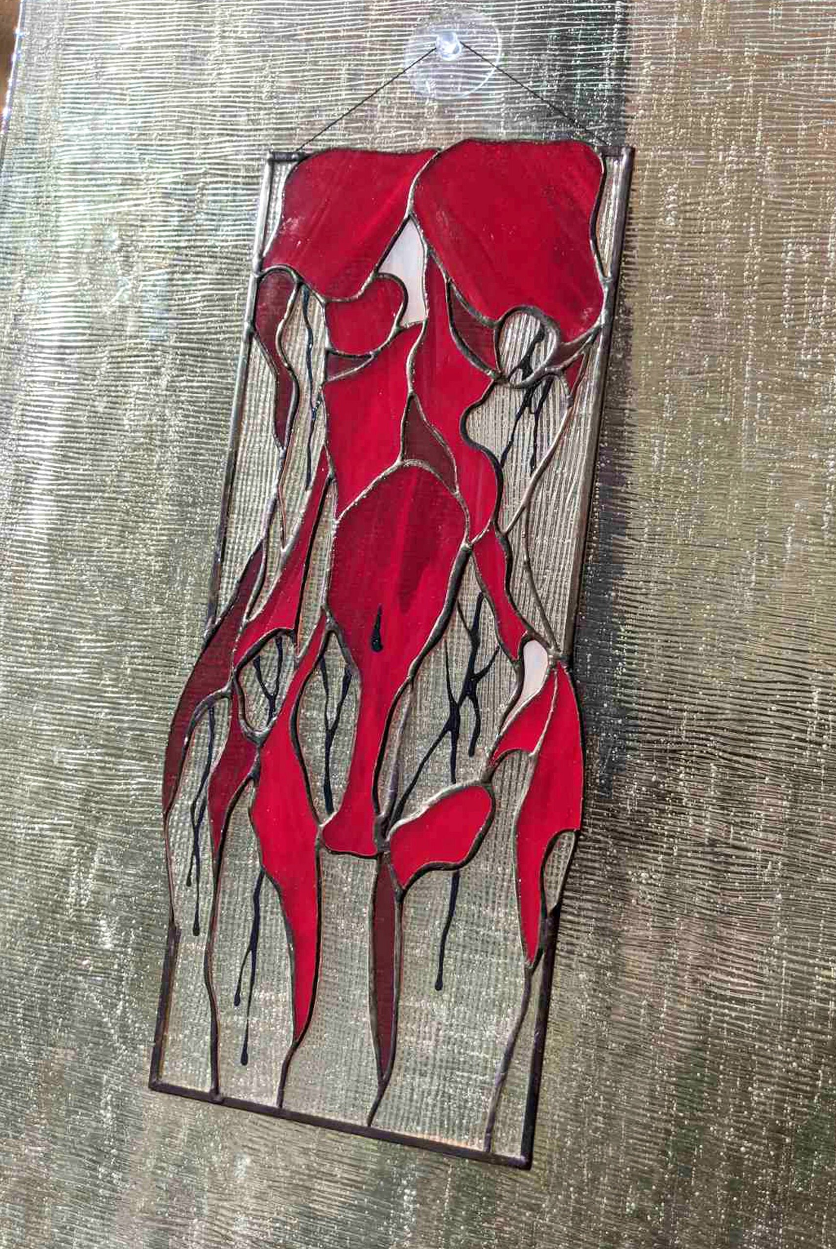 Abstract Female Figure Stained Glass Panel — Red Body Paint Art ...