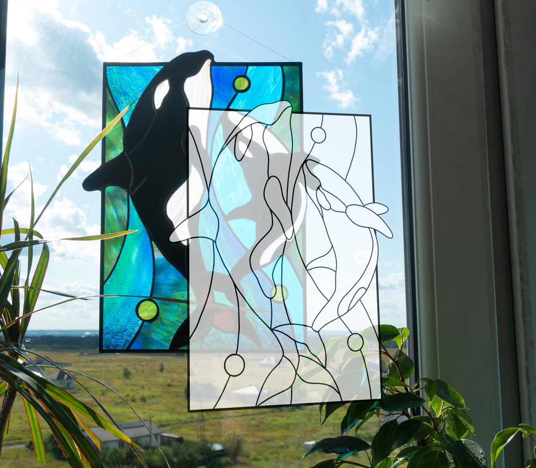 Digital Pattern PSD Orca and Baby Orca, Killer Whales Stained Glass ...