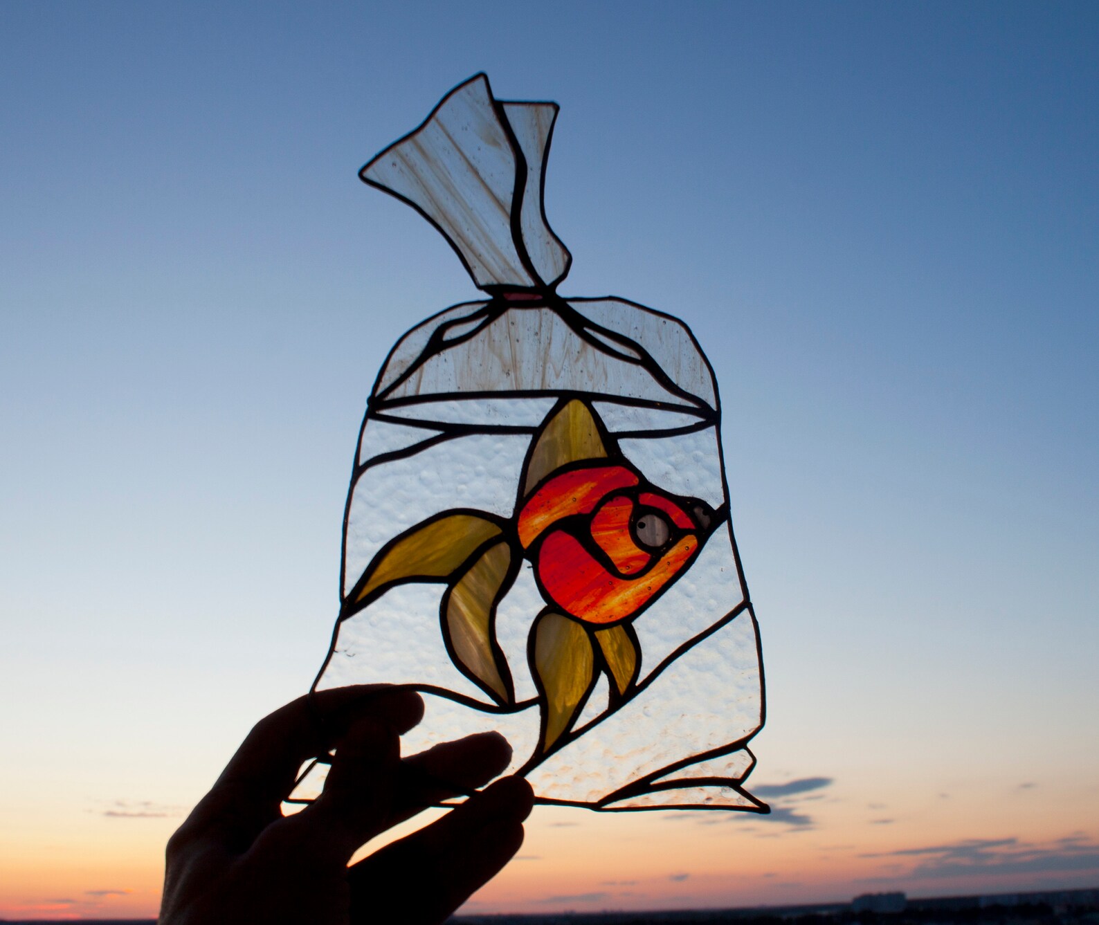 Goldfish in a Package Stained Glass Window Panel Stained Glass - Etsy
