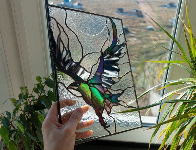 The Crow Raven in a Rectangular Stained Glass Window Panel - Etsy