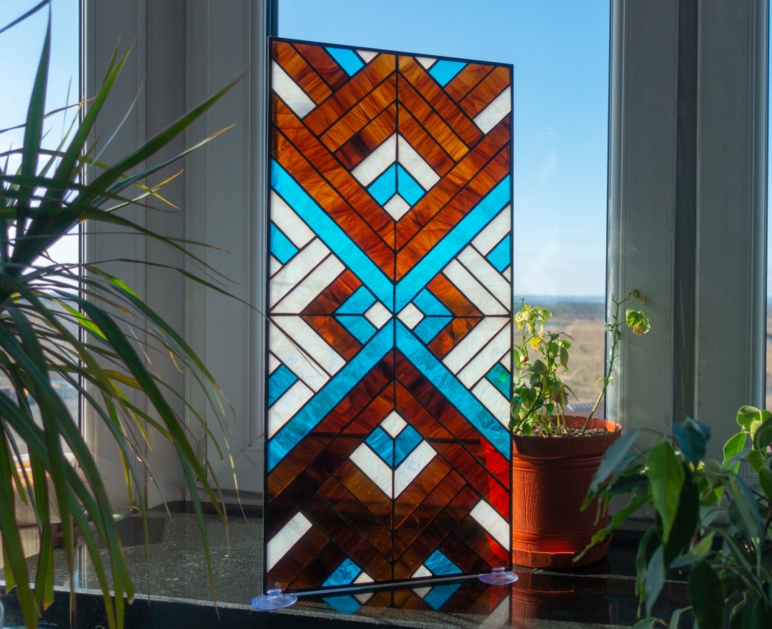 Abstract Geometry Stained Glass Window Panel Stained Glass Window ...
