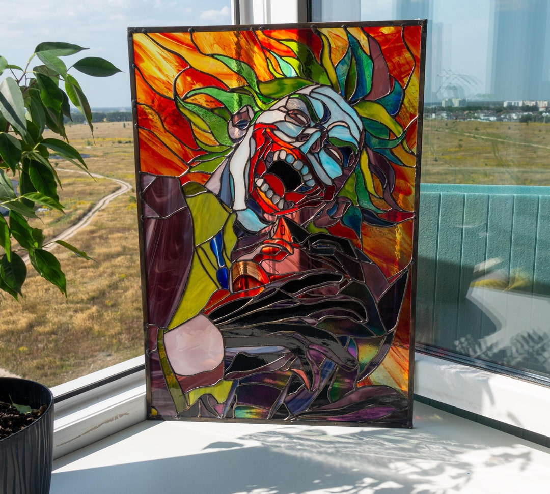 Creepy Clown Stained Glass Window Panel, Stained Glass Window Hanging ...