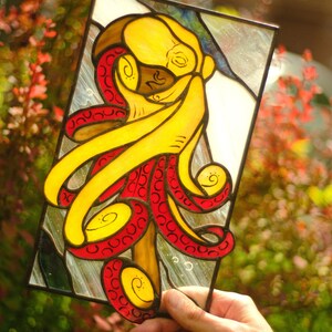 Digital Pattern Octopus Stained Glass Window Panel - Etsy