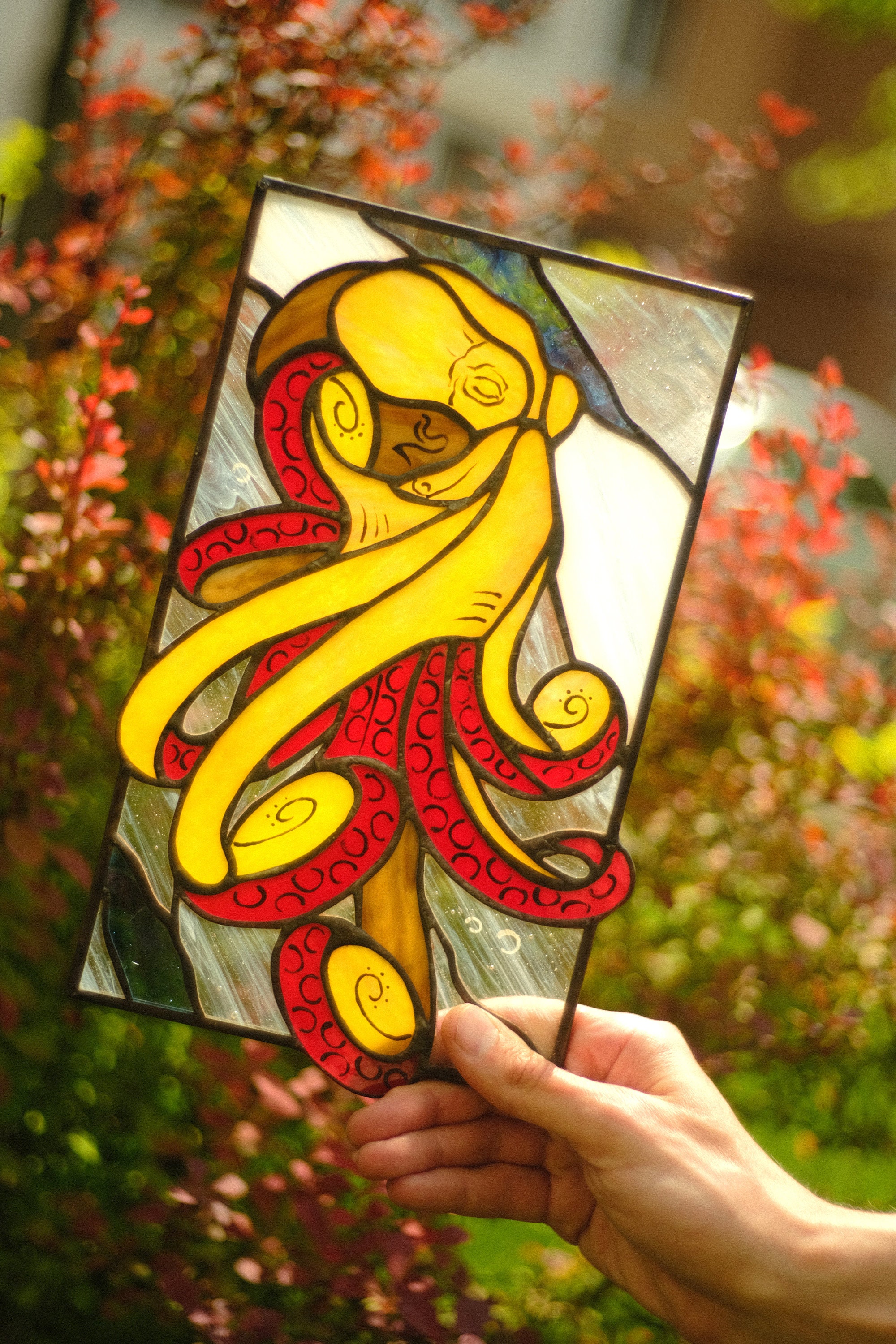 Digital Pattern Octopus Stained Glass Window Panel - Etsy