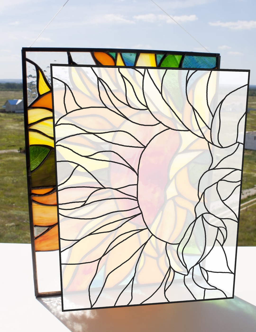 Digital Pattern Jpeg, PSD Rectangle Sunflower Stained Glass Window ...