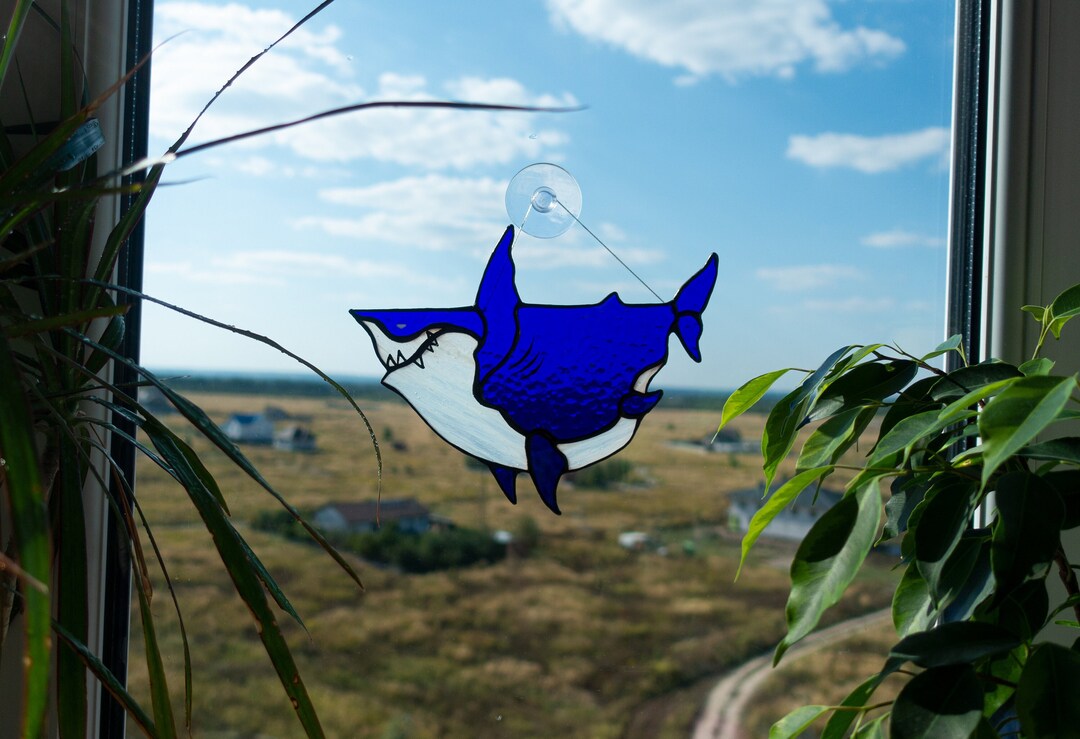 Fat Shark Suncatcher Stained Glass Window Panel Window Hanging Decor ...