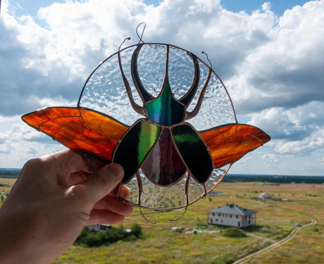 Rhinoceros Beetle Stained Glass Suncatcher, Scarab Bug Stained Glass ...