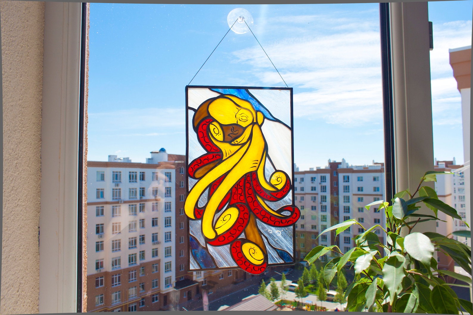 Digital Pattern Octopus Stained Glass Window Panel - Etsy