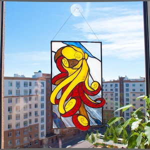 Digital Pattern Octopus Stained Glass Window Panel - Etsy