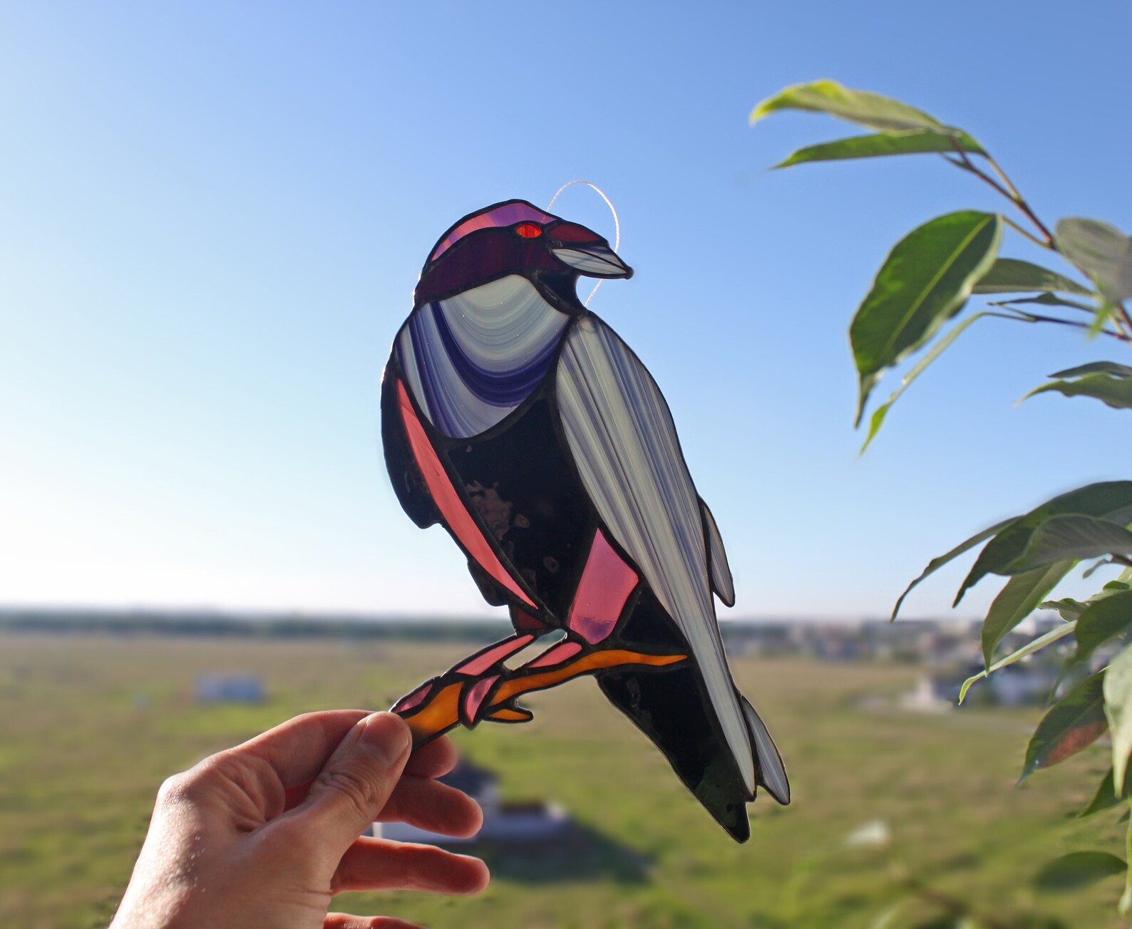 The Crow Raven Stained Glass Window Panel Stained Glass Window | Etsy