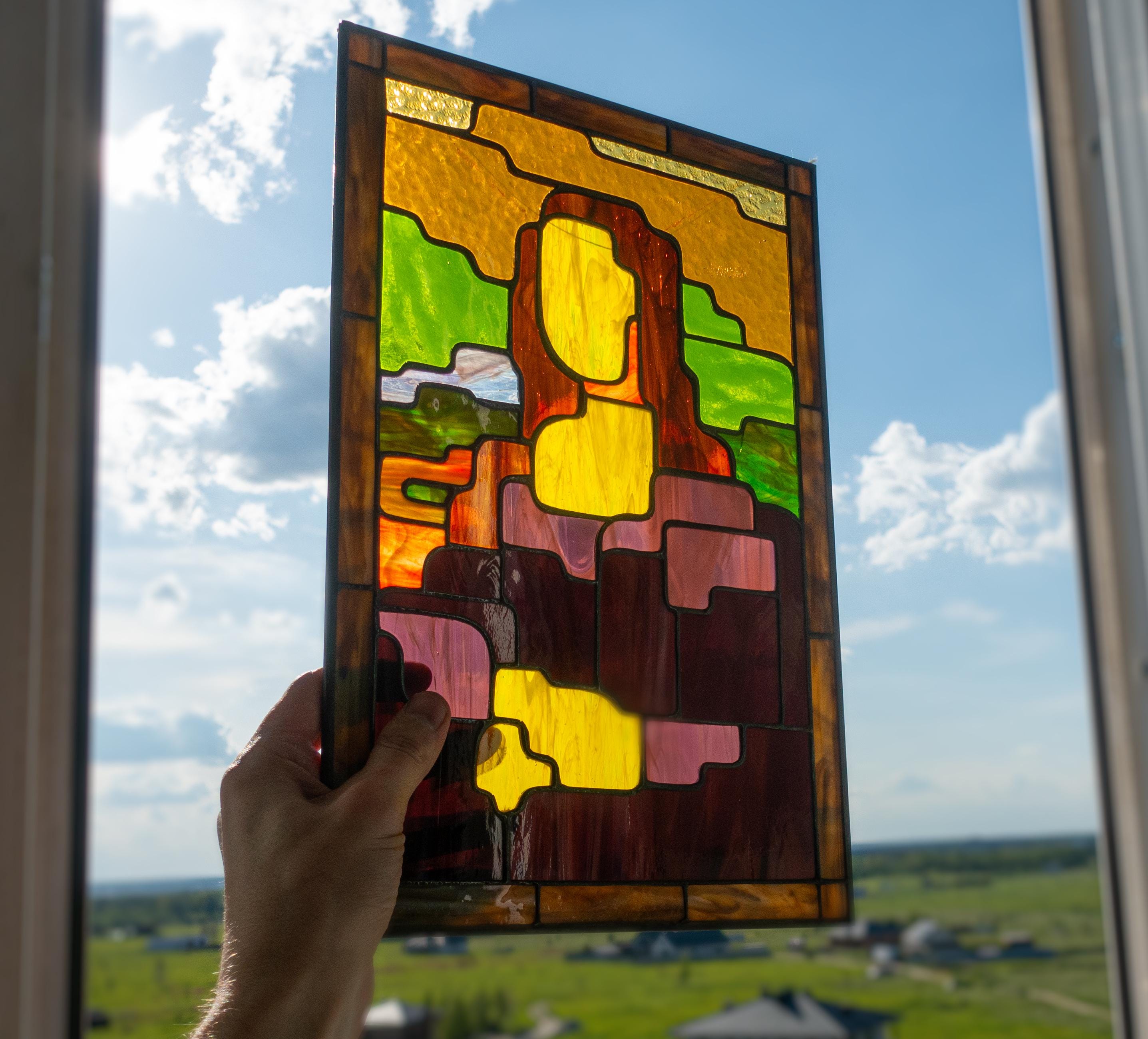 Mona Lisa Stained Glass Window Panel: Geometric Abstract Home Decor - Etsy