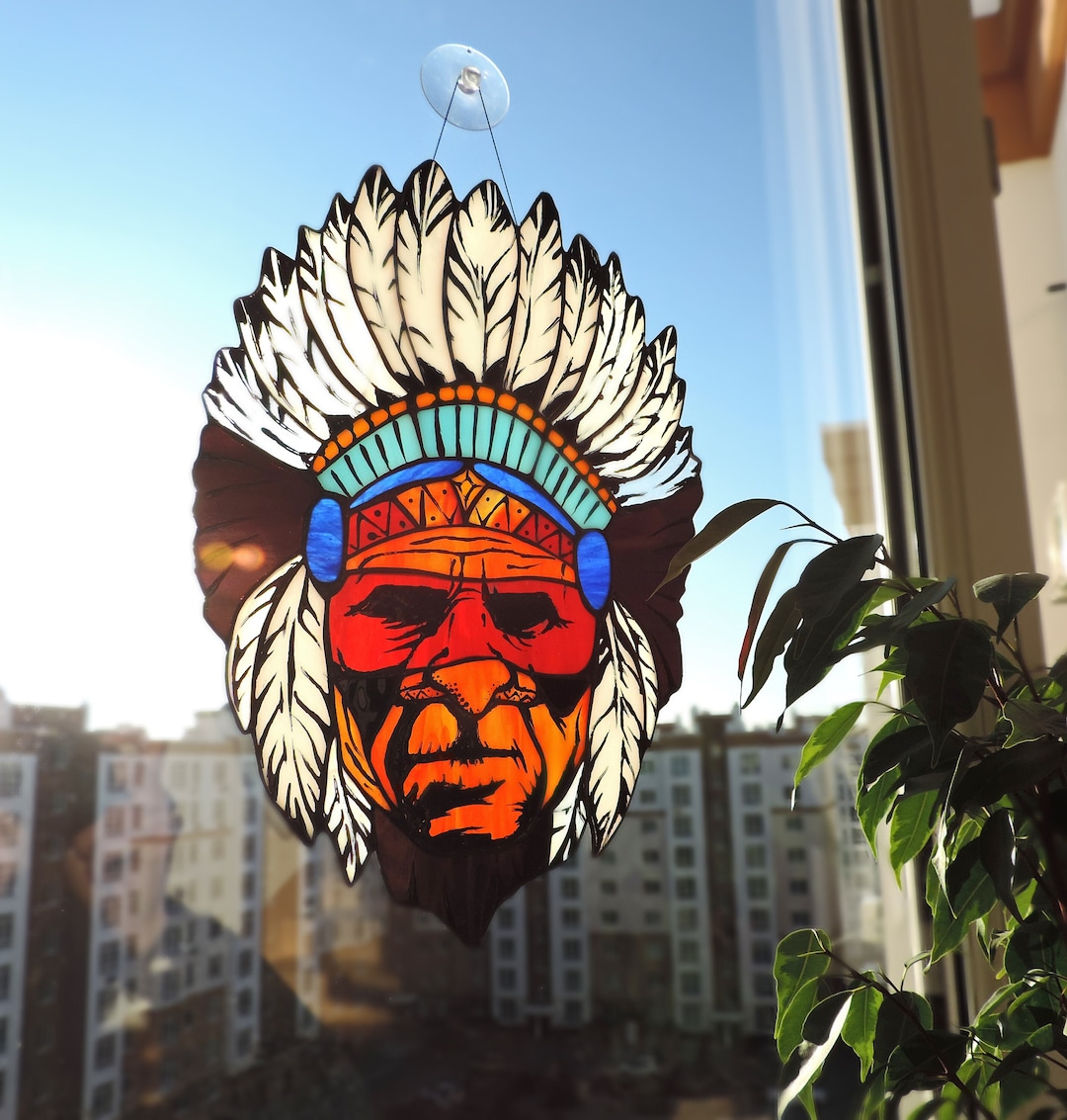 The Chief Cherokee Stained Glass Suncatcher Stained Glass Window ...