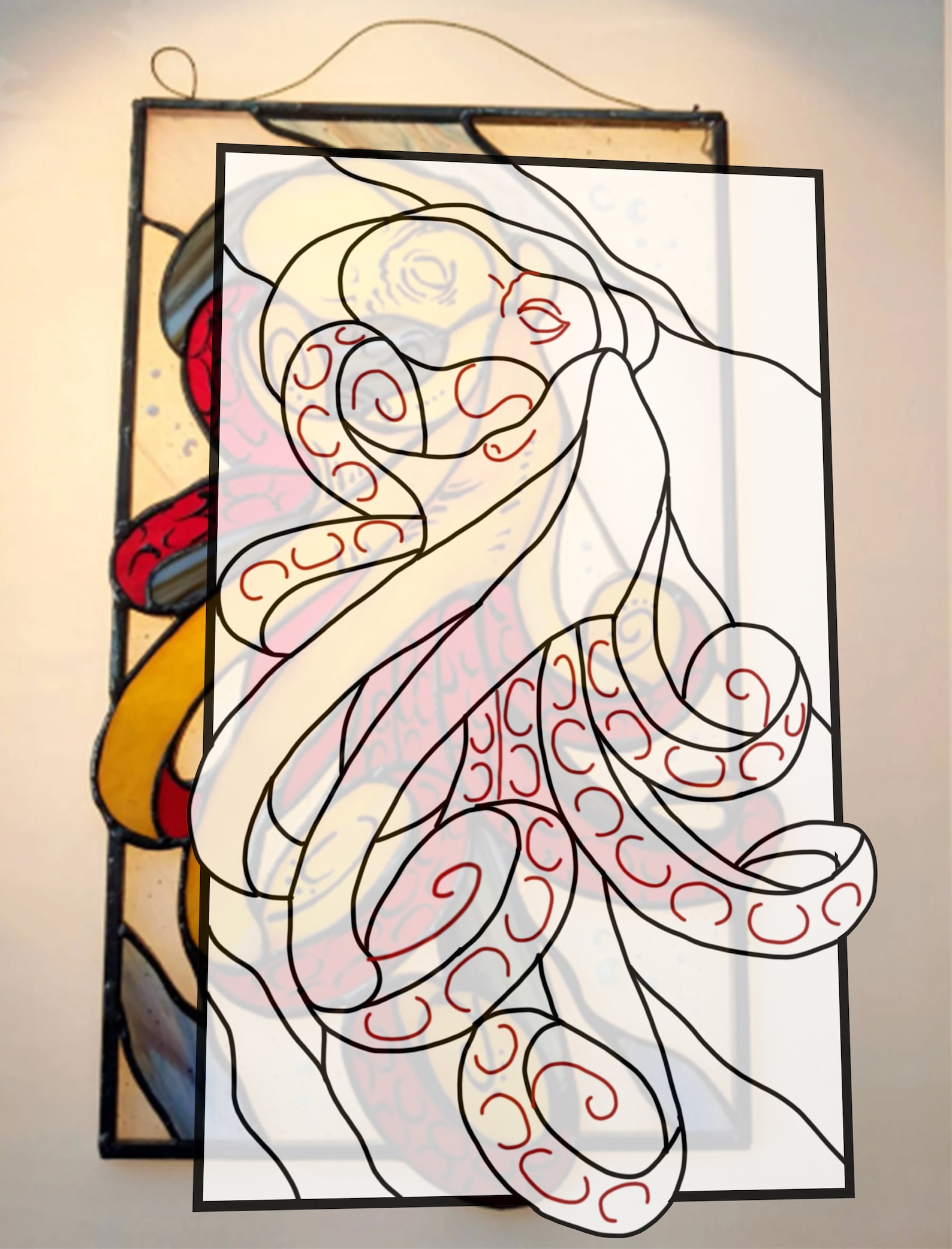 Digital Pattern Octopus Stained Glass Window Panel - Etsy