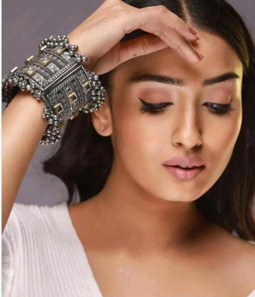 Classy Kolhapur Look Blackpolish Silver Plated Bracelet/ Indian Bangle ...