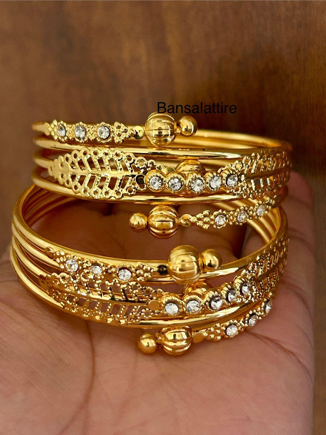 Antique Goldentouch Diamonds Work Temple South Bangles Set, 22k Gold ...