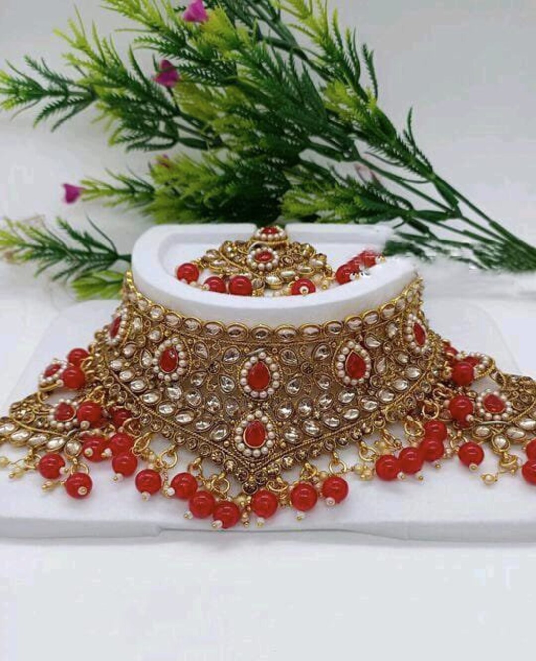 Indian Bride Red Suhagan Jewellery Set Gold Plated Pearls - Etsy