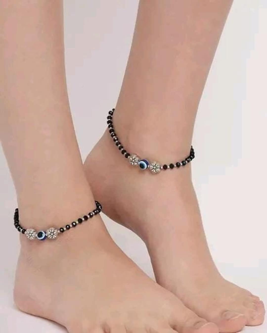 Black Beads Evil Eye Anklets for Women, Evil Eye Payal for Girls ...