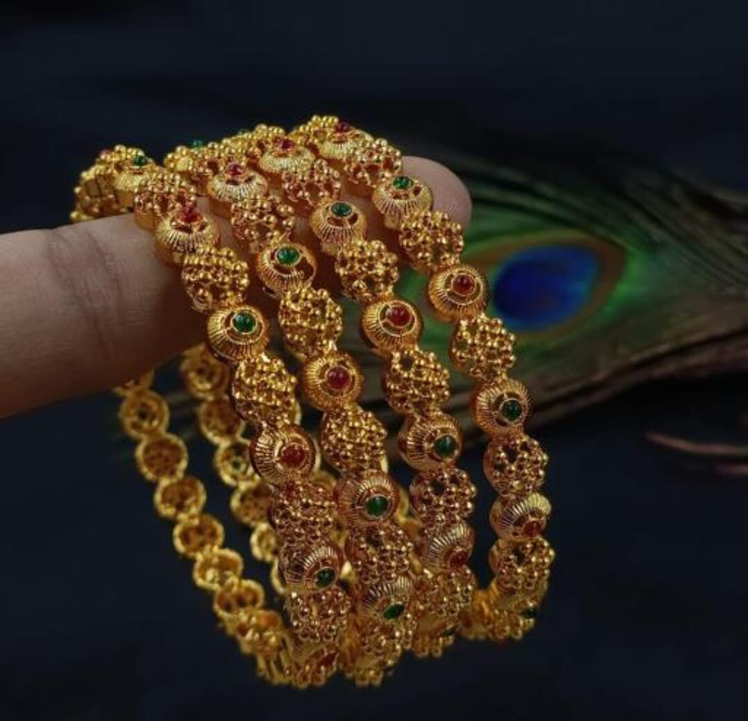 South Indian Matte Finish Gold Touch Bangles Set/ Indian Heavy Bridal ...