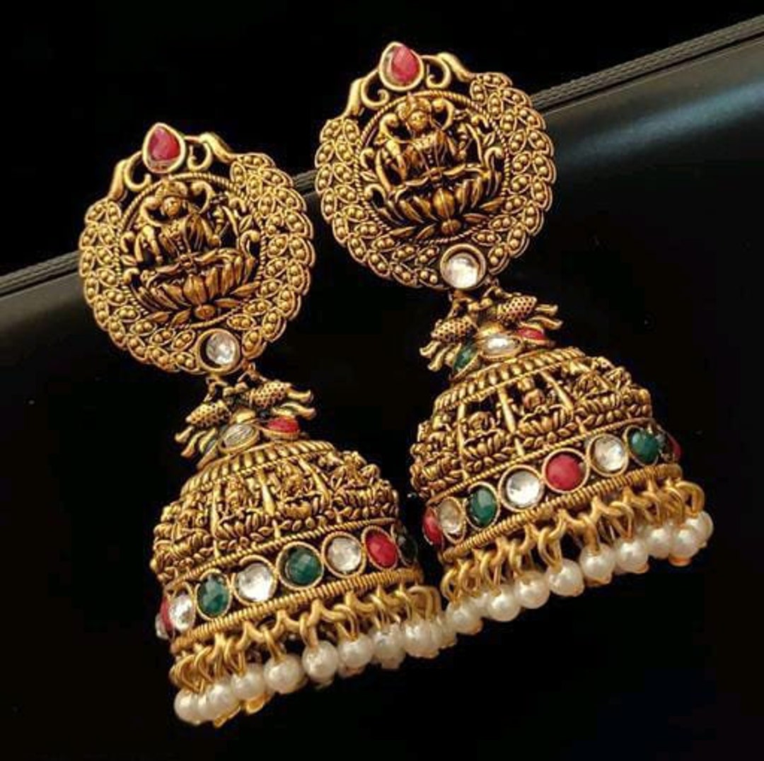 Traditional Gold Plated Temple Jhumka Earrings, South Indian Temple ...