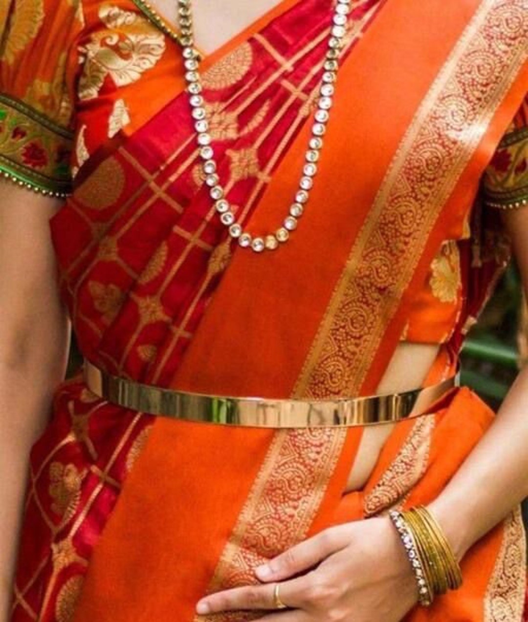 Plain Gold Adjustable Ladies Broad Saree Belt, South Indian Traditional ...