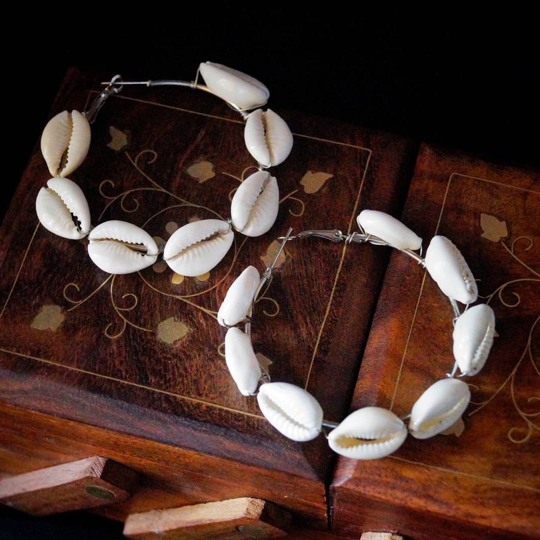 Indian Traditional White Kodi Shell Oxidized Hoop Jewelry - Etsy