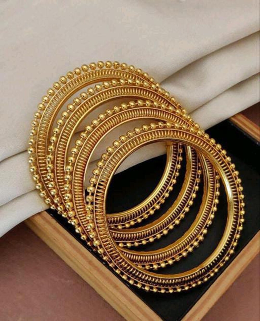 Gold Moti Bangles Set, 4 Indian Bangles Set, 22k Gold Plated Bangles, Tradition Indian Bangles ...