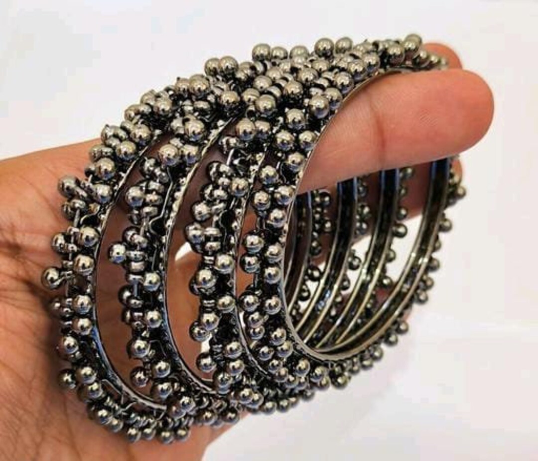 Ghungroo Black Polish Bangles Indian Jewelry Oxidised Bangles, Indian ...