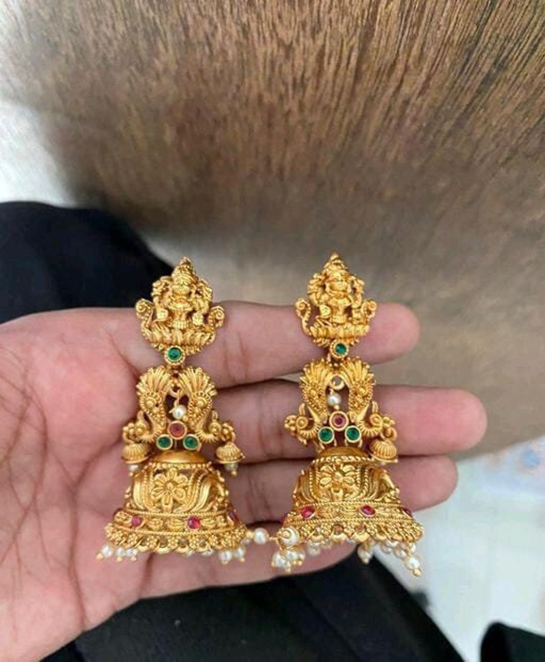 Traditional Gold Plated Temple Jhumka Earrings, South Indian Temple ...