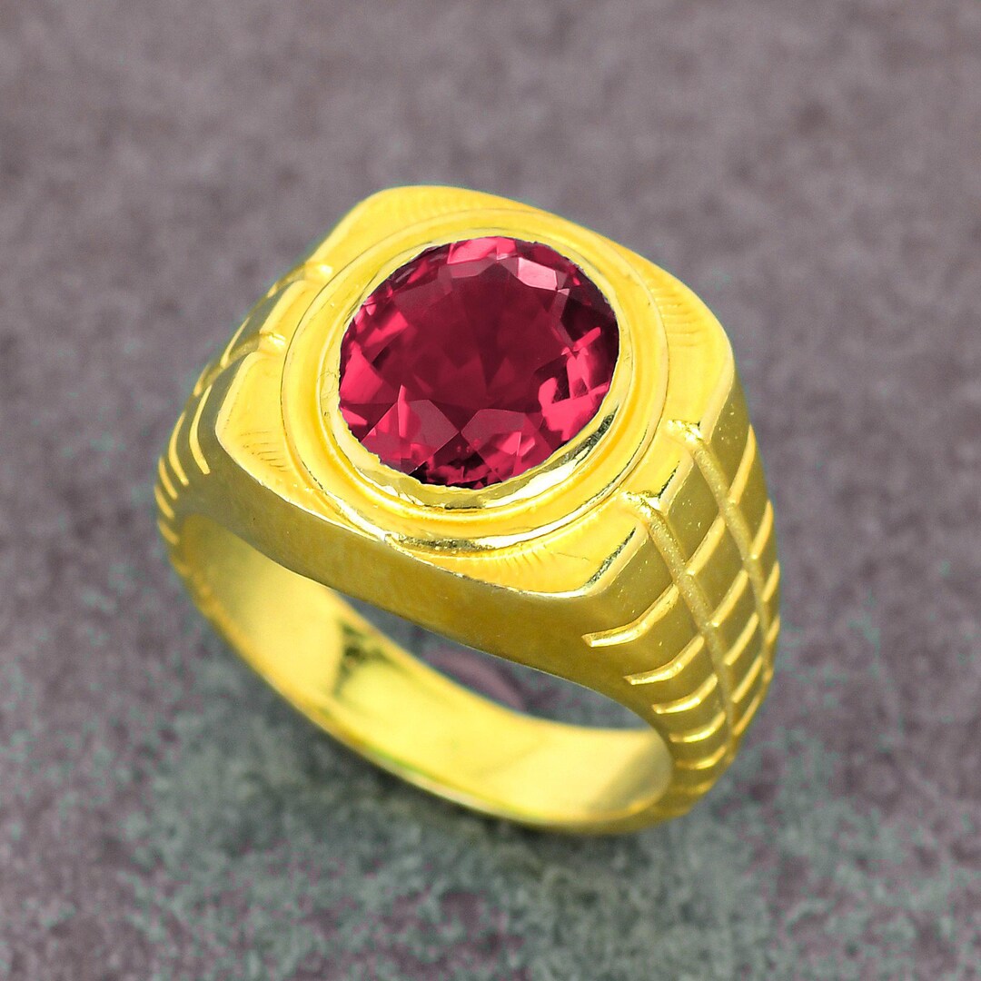 8ct Lab Bright Red Ruby Gemstone Ring for Men, Fine Quality Cut Ruby ...
