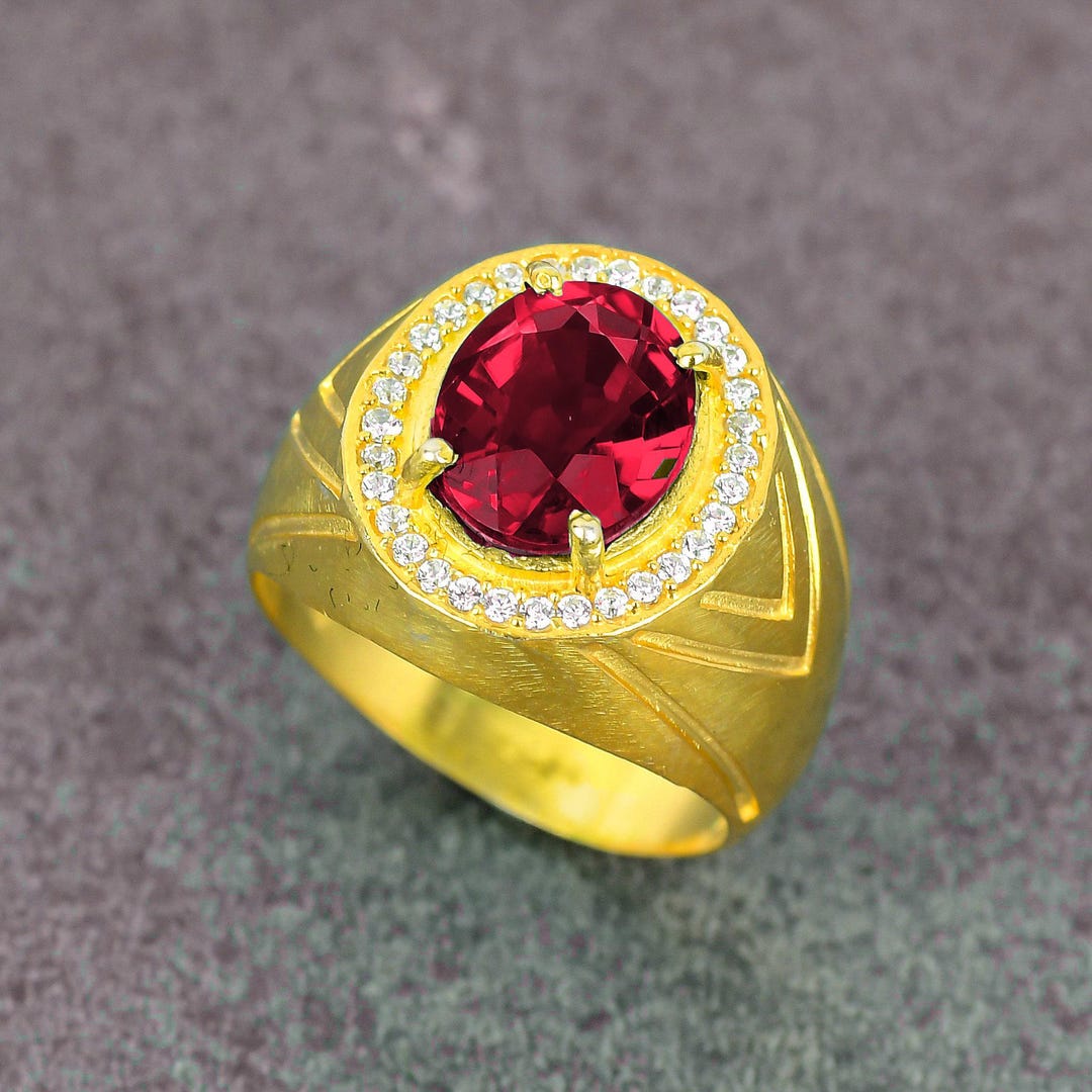 Artisan 6ct Red Ruby Gemstone Ring for Men, 925 Silver Oval Ruby ...